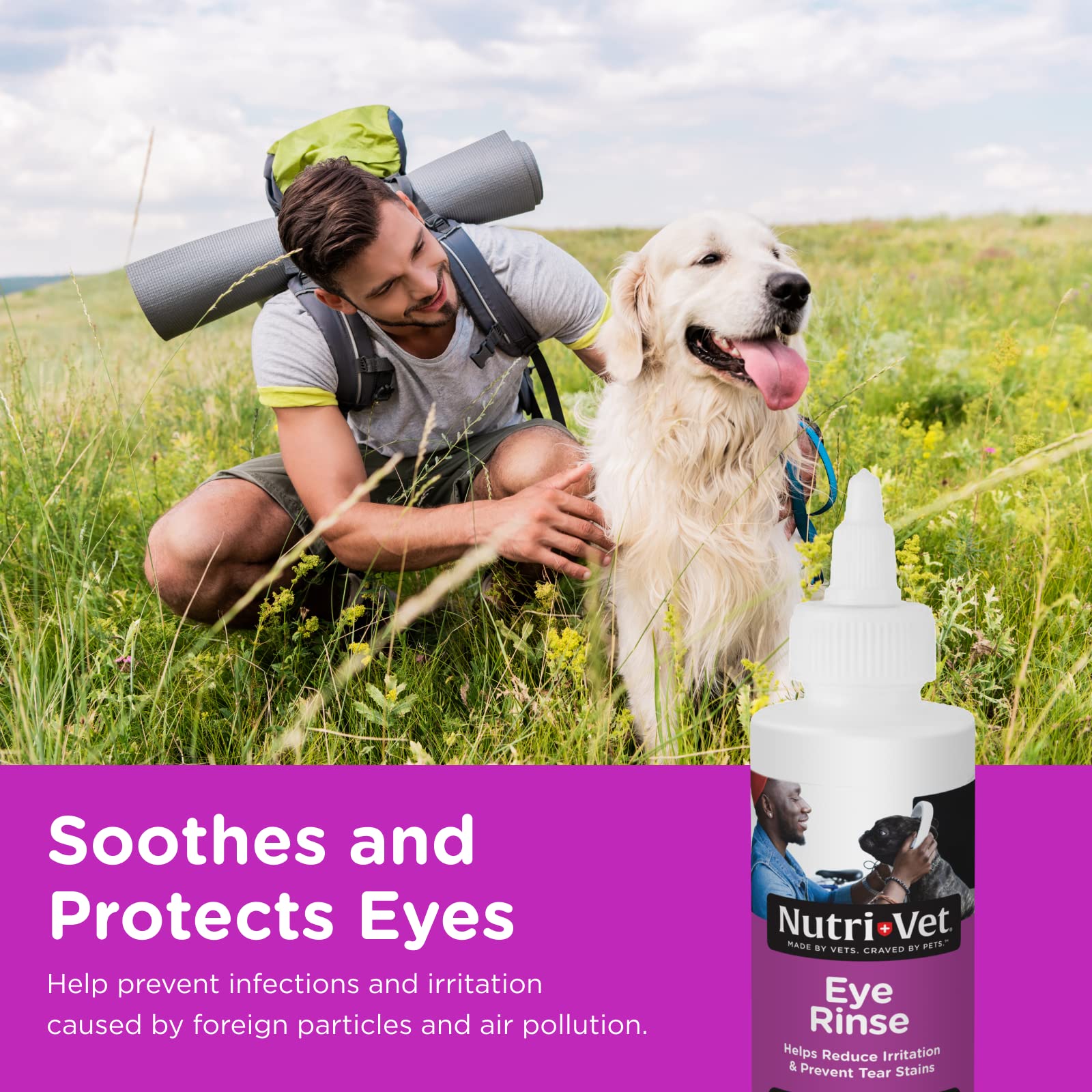 Pet Naturals 120M CFUs Probiotics for Dogs, 60 Chews & Nutri-Vet Eye Rinse for Dogs, 4 oz - Digestive & Eye Health
