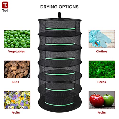Tarli 6 Layer Herb Drying Rack Comes with Fabric Cover - 8 inch Bigger Shelves and Premium Breathable Mesh for Efficient Drying of Herbs, Flowers, Seeds, Fish, etc - Designed in USA