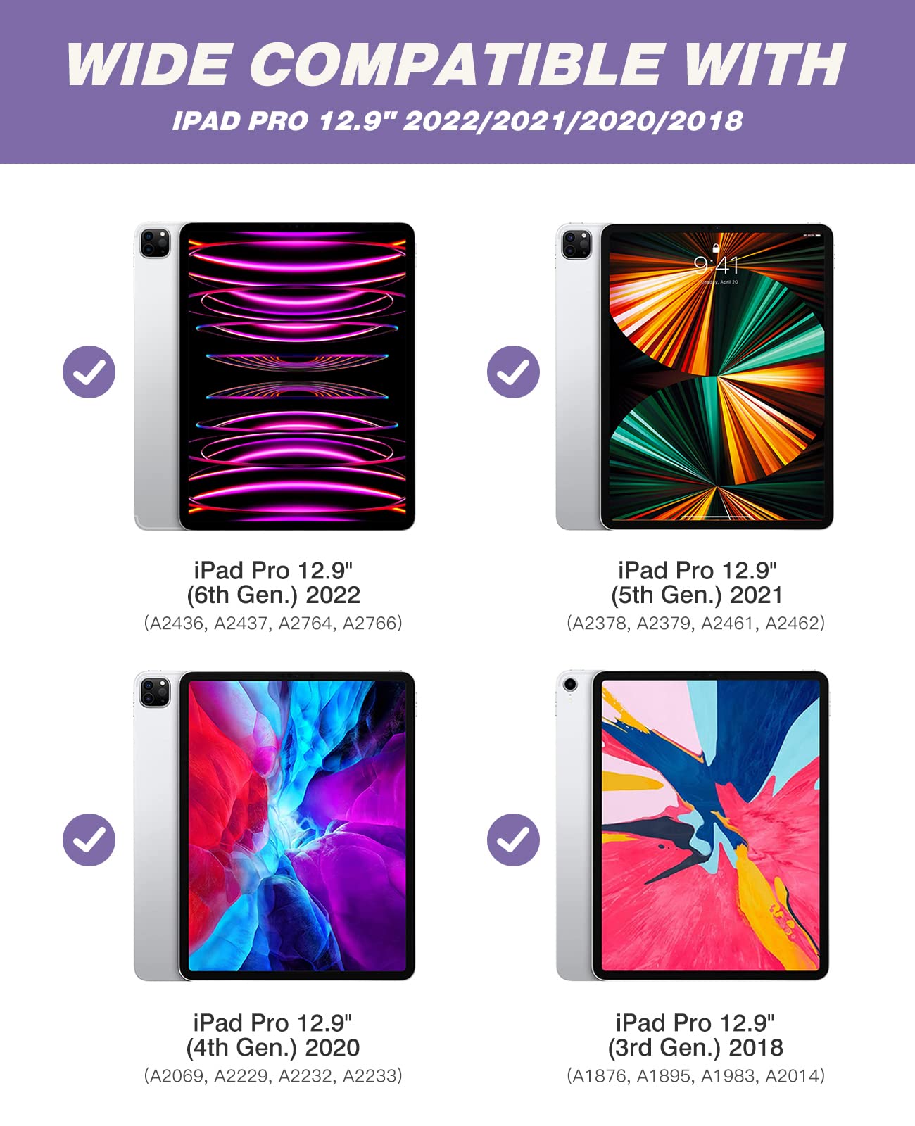 MoKo Case for iPad Pro 12.9 6th/5th/4th/3rd Generation 2022/2021/2020/2018, iPad Pro 12.9 Case with Pencil Holder, Stain Resistant Stand Case, Support Pecnil 2 Charging & Auto Wake/Sleep, Purple