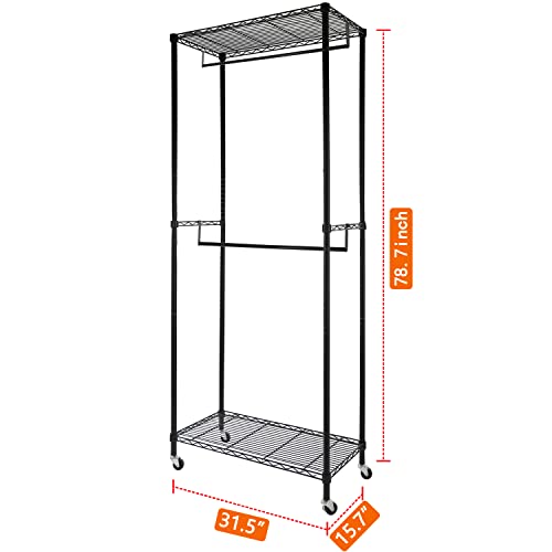Soywey Heavy Duty Wire Garment Rack, Clothing Rack Clothes Rack for Hanging Clothes Metal Free Standing Clothes Rack Wire Metal Clothing Rack Closet(Black)