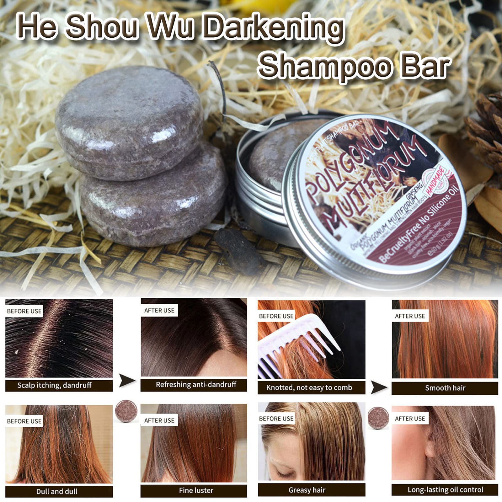 Pigdun He Shou Wu Extract Shampoo Bar (2 Pcs) - Hair Growth Promoter, Deep Cleanser for Scalp and Hair