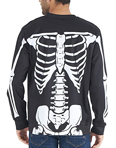 RAISEVERN Mens Halloween Sweatshirts Skeleton Print Funny White Bone Pullover Long Sleeve Shirts Black Cool Holiday Festival Sweater for Women