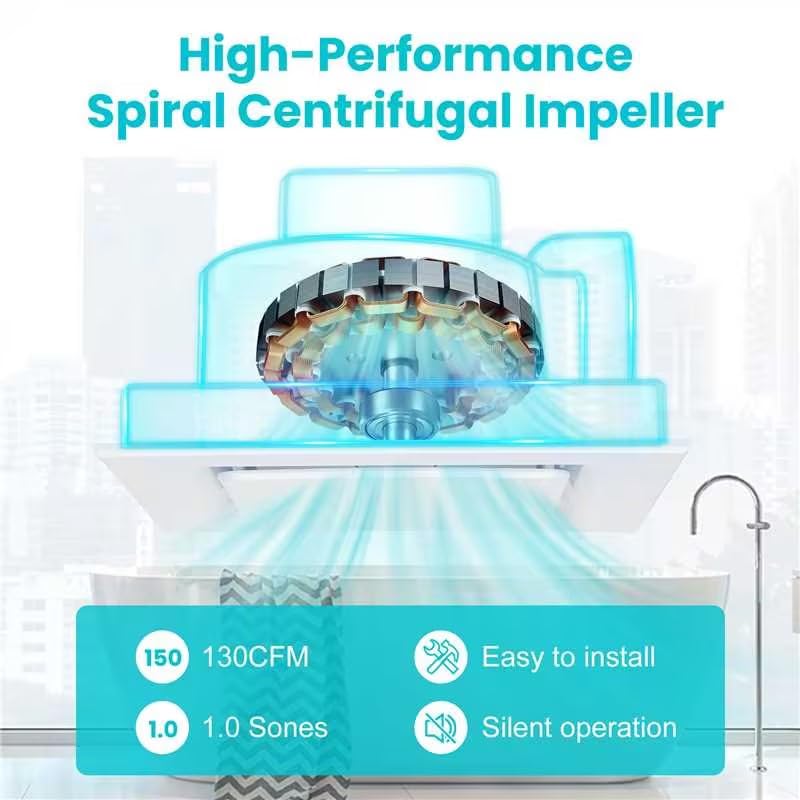 Orsong Bathroom Fan Ceiling Mount Exhaust Ventilation.130 CFM 1.0 Sones 4 Inches Duct Bathroom Exhaust Fan,Very Quiet Ventilation and Exhaust Fan (10 in(Hole Size)),White