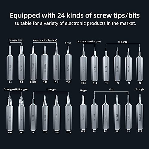 Mini Electric Screwdriver Small Portable Cordless Rechargeable with High Precision Torque Adjustable 24 Bits for Iphone Ipad Watch Camera Laptop Smartphone Macbook