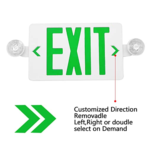 OSTEK Green LED Exit Sign with Emergency Lights, Two LED Adjustable Head Emergency Exit Lights with Battery Backup, Dual LED Lamp ABS Fire Resistance UL-Listed 120-277V (1)