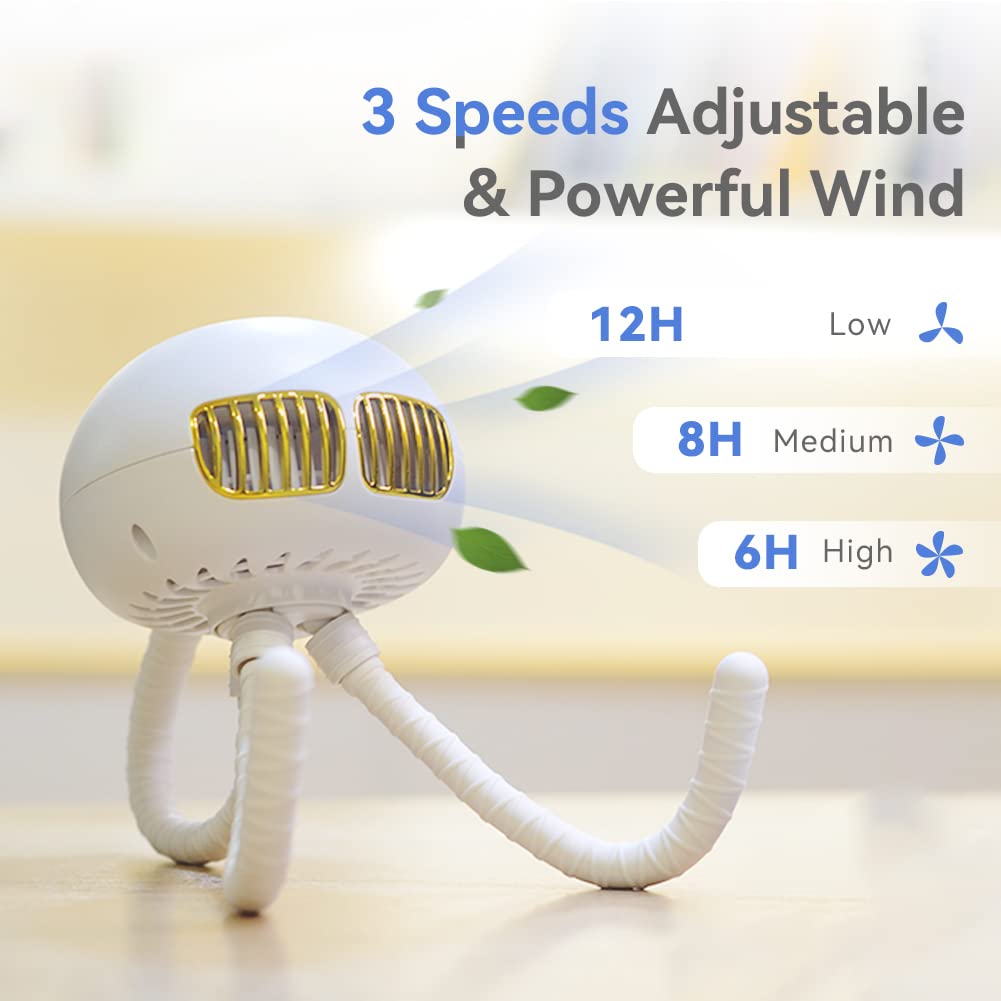 UJAY Stroller Fan,Mini Personal Portable Desktop Fan,Non-Slip Durable,USB or Battery Powered, Bladeless Fan Design, Stylish and Safe,Low Noise, Short Charging Time,Long Use Time