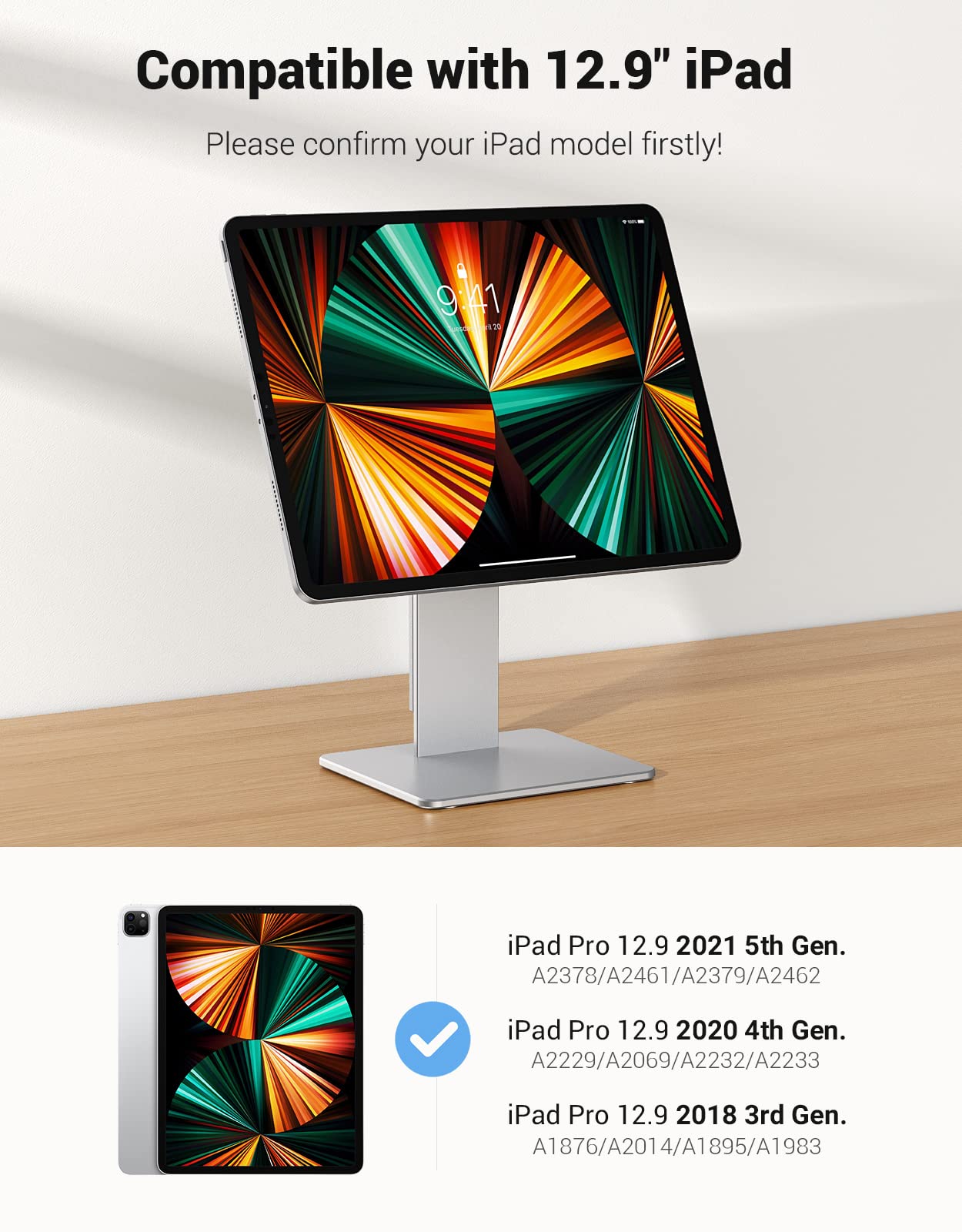 MoKo Magnetic iPad Stand, Aluminium Portable iPad Tablet Holder Compatible Apple iPad Pro 12.9 Inch 3rd/4th/5th Generation, Adjustable and Rotatable Floating Magnetic iPad Pro Stand Holder, Silver