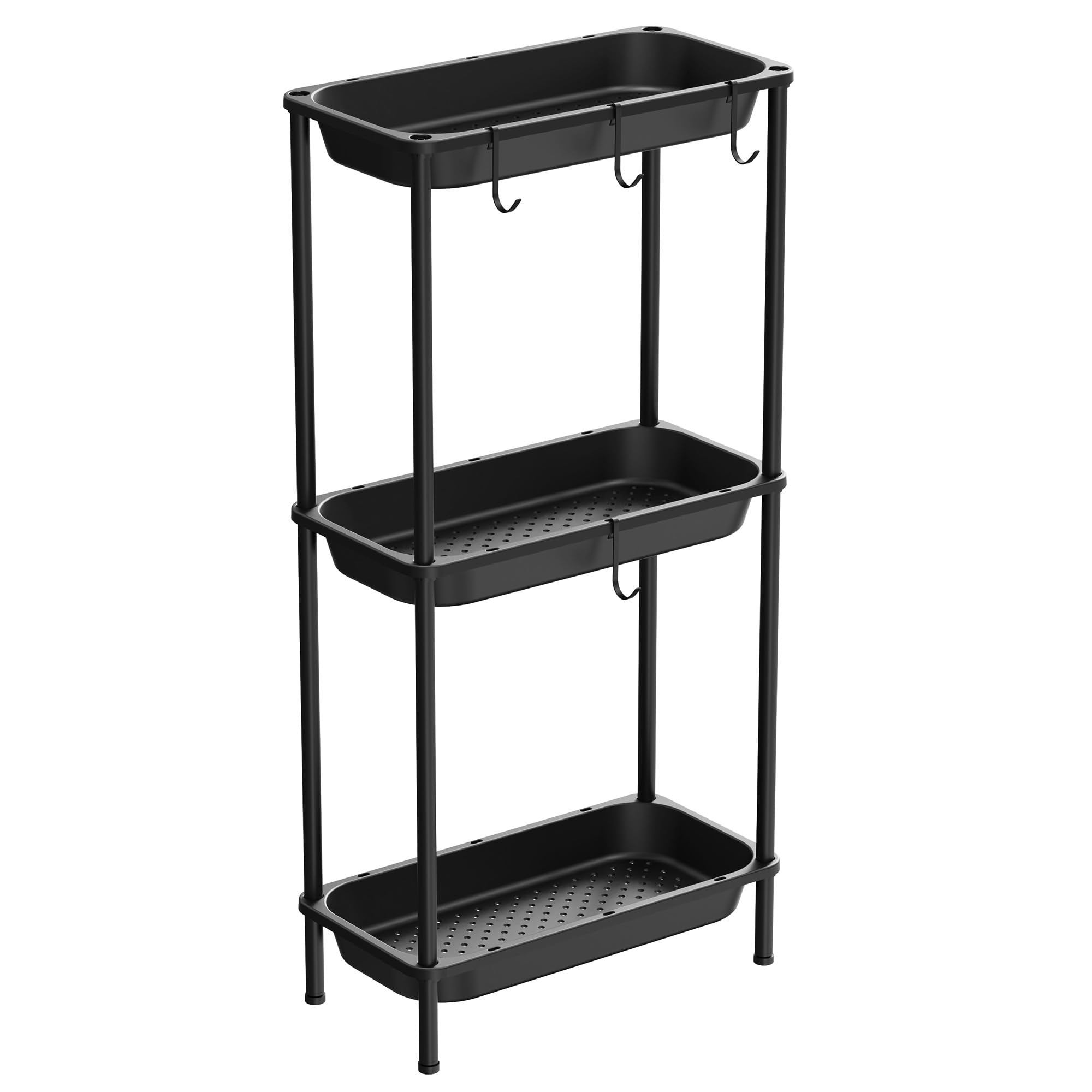 Orimade Rustproof 3 Tier Floor Standing Shower Caddy Organizer, Plastic Metal Splicing Floor Shelf Rack Stands for Bathroom Kitchen,15.35 x 29.33 x 7.87ββ, Black
