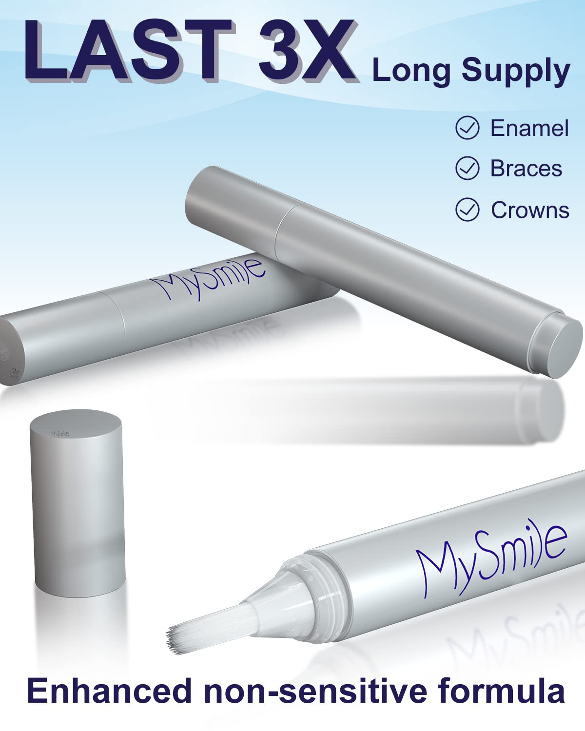 MySmile Teeth Whitening Kit Enhanced Teeth Whitener,3 Non-Sensitive Teeth Whitening Pen, 3 Non-Sensitive Teeth Whitening Syringe, Helps to Remove Stains from Coffee, Smoking, Wine, Soda, Tea