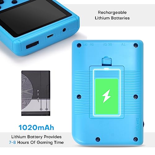 Retro Handheld Game Console,Handheld Game Console, 400+ Classical FC Games,Portable Gaming Kids Electronics with Color case Mini Video Games Gameboy Support Connecting TV & 2 Players(Blue 400)