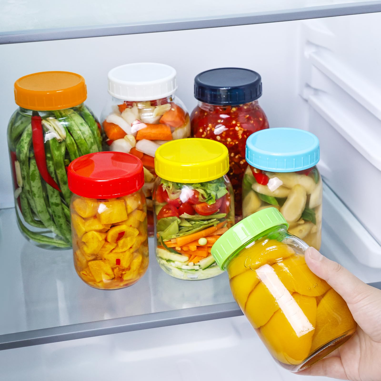 POBAN 8 Pack Colorful Plastic Regular Mouth Mason Jar Lids with Silicone Rings - Leak-proof, Reusable Mason Jar Lid Covers for Ball, Kerr Jars