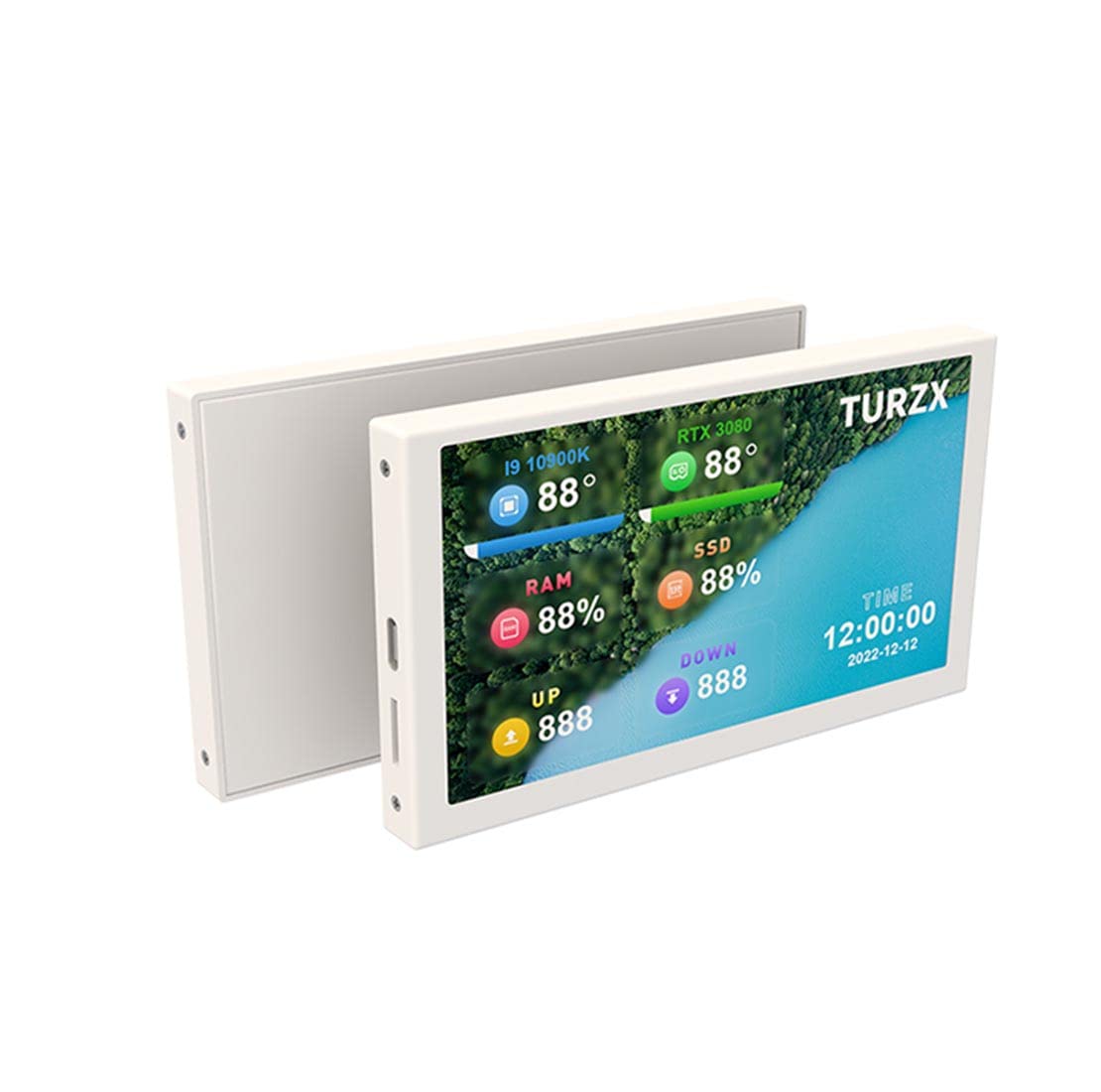 MAYS 5 inch IPS Screen Mini Dynamic PC Temperature Monitor, CPU Temperature Monitor Control Secondary Screen Display Gaming Monitor for Computer Case with Charge Base - White