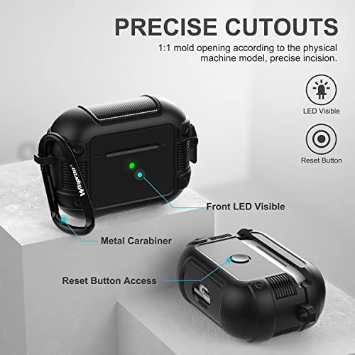 Winproo Airpods Pro 2 Case Cover with Side Lock, Military Airpods Pro 2nd Generation Case Hard Shell Full-Body Shockproof Protective Airpods Pro Skin with Keychain [Black]