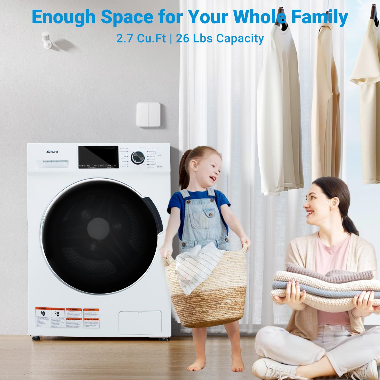 Smad 2.7 Cu. Ft Washer and Dryer Combo, 24" Ventless Washer Dryer Combo with Child Lock, Low Noise and Easy Store for RV and Apartment, White