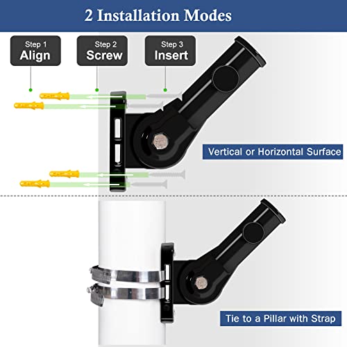 NQ Flag Pole Holder Adjustable, Flag Pole Bracket for Outside House Heavy Duty Aluminum, Multi-Position Flag Pole Mounting Bracket Rust Free with Hardwares, 1" Inner Diameter (Black- 1 Pack)