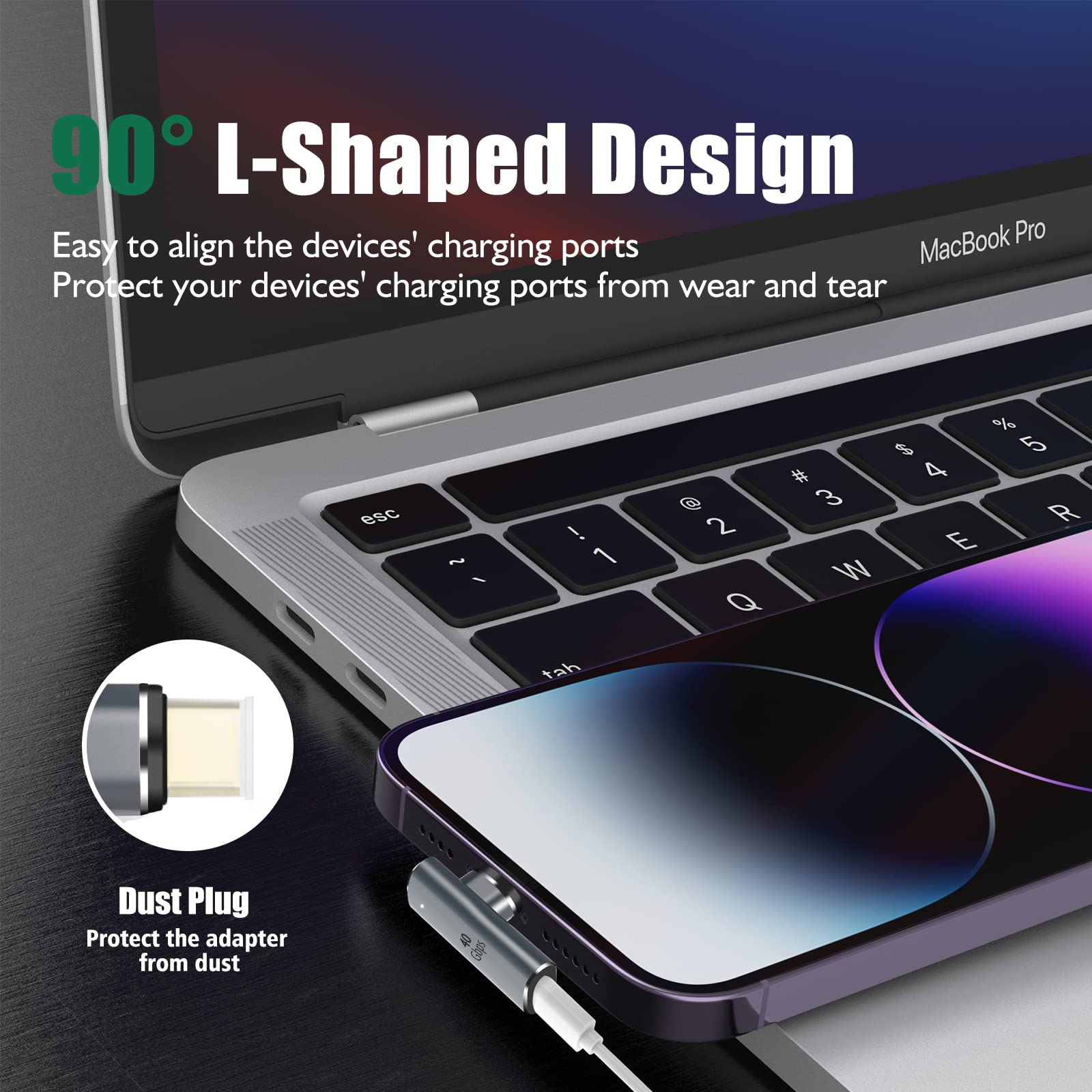 MoKo USB C Magnetic Adapter 2 Pack, 90 Degree Magnetic Breakaway USB C Adapter 24 Pin with PD 100W Charge USB4 40Gbps 8K Video for Thunderbolt 3/4, MacBook Pro/Air/ROG Ally/Steam Deck/PS5 PSVR2, Flat