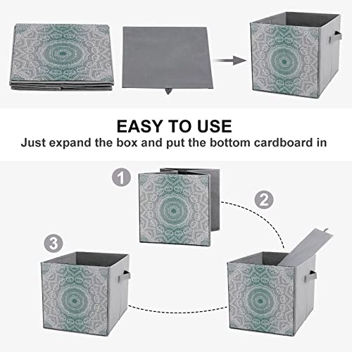Mandela Pattern Foldable Storage Bins Printd Fabric Cube Baskets Boxes with Handles for Clothes Toys, 11x11x11