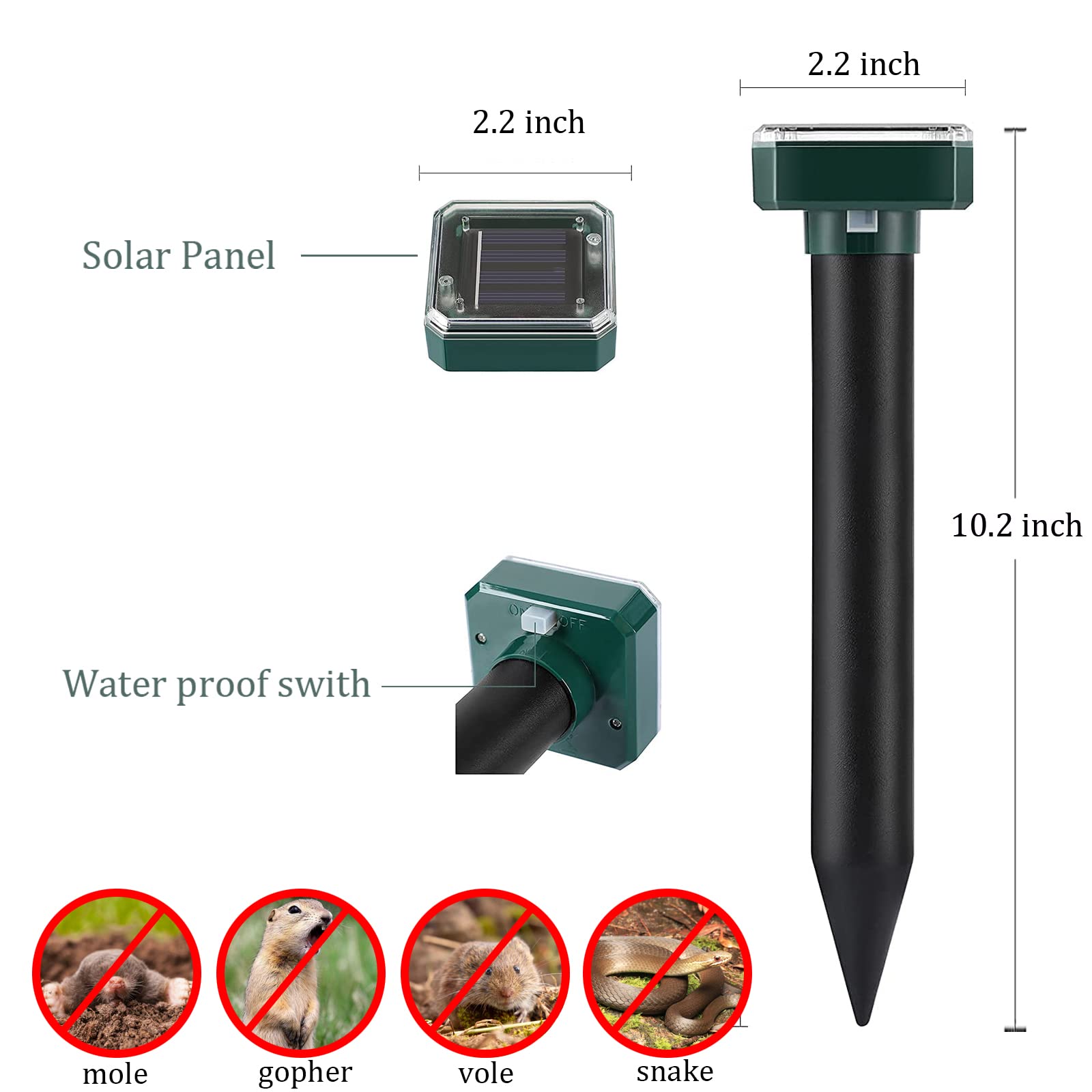 Mole Repellent in Lawn Snake Repellent Solar Powered,Groundhog Repellent Stakes,Animal Control, Vole Deterrent Waterproof Spikes Drive Away Burrowing Animals from Lawns and Yard,10 Pack
