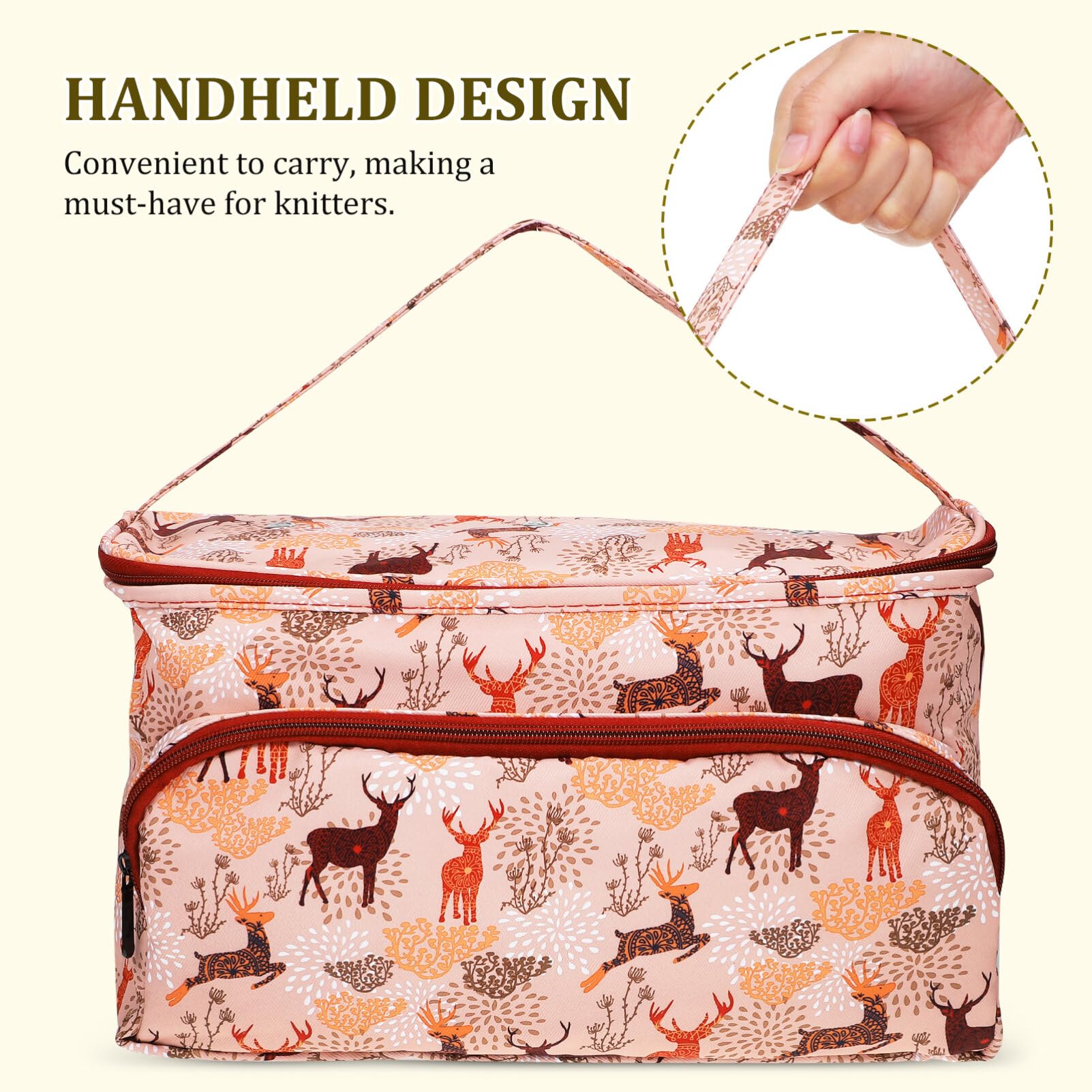 OHPHCALL Knitting Bag Yarn Storage Organizer,Crochet Bags Portable Knitting Tote Basket Yarn Bags for Crochet Hooks, Crocheting Kit, Knitting Needles, Yarn Balls, Project