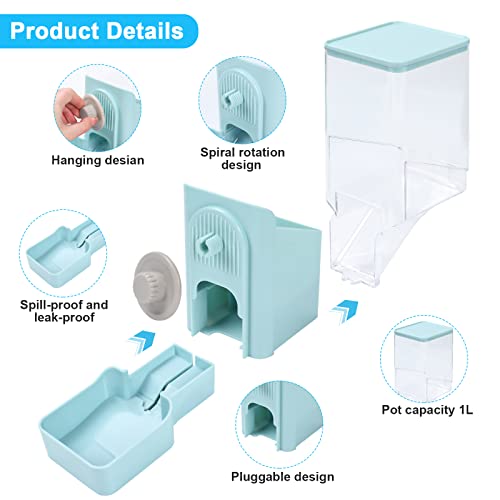 PStarDMoon Bunny Automatic Food Feeder& Water Dispenser & Rabbit Hay Feeder Bag, Gravity Auto Feeder Water Set for Small Dog Cat Small Animals Rabbit Chinchilla Guinea Pig Hedgehog Ferret (Blue)