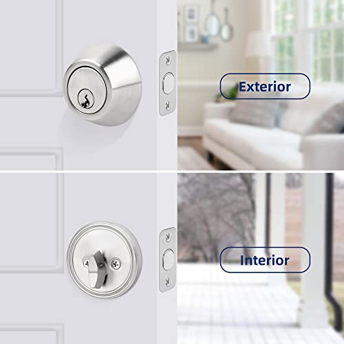 LOQRON Key Entry Ball Door Knob and Single Cylinder Deadbolt Lock Combo Set Security for Entrance and Front Door with Satin Nickel Finish