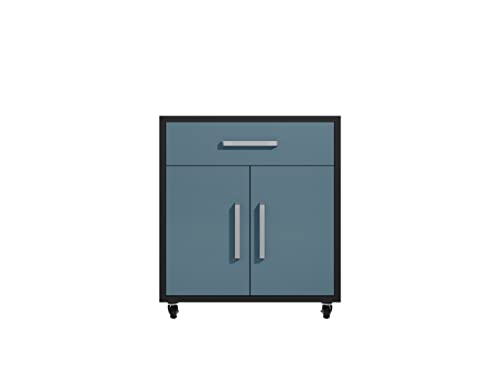 Manhattan Comfort Eiffel 3-Piece Storage Garage Set in Matte Black and Aqua Blue