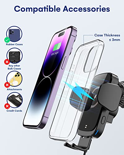 Wireless Car Charger, ZEEHOO 20W Fast Charging Auto-Clamping Car Mount, Dash Windshield Air Vent Wireless Car Phone Charger Holder for iPhone 14 13 12 11, Samsung S23 Ultra, LG, Pixel, etc