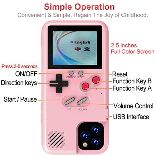 Mecbellor Gameboy Case for iPhone 14, Phone Cover with Playable Games, Video Game Console, Gaming Phone Case, Pink