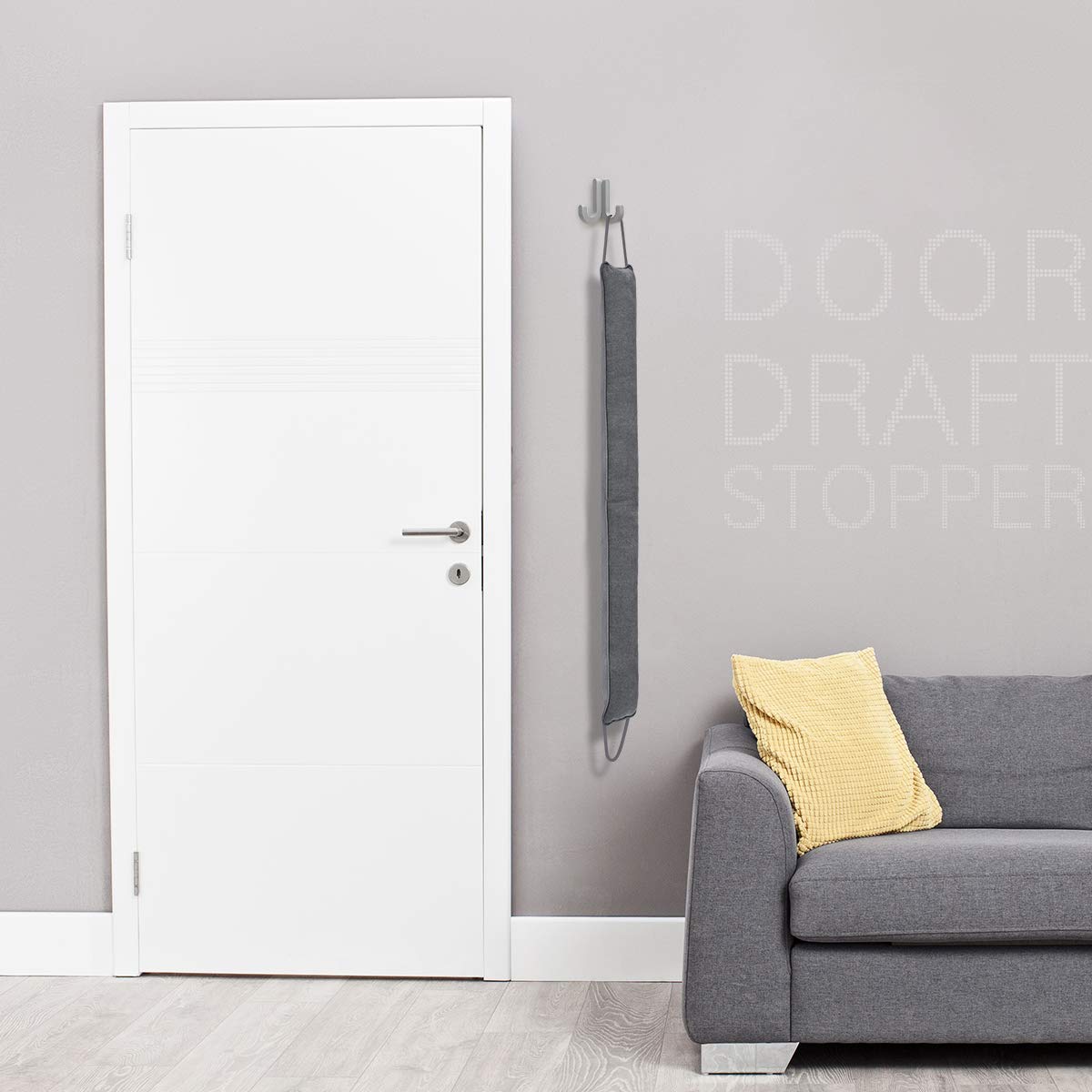 Tuffen Door Draft Stopper 37β, Weighted Under Door Noise Air Blocker, Heavy Duty Sound Proof Draft Guard Door Gap Blocker with Hook Tape for Doors and Windows, 2.3lbs (Grey)