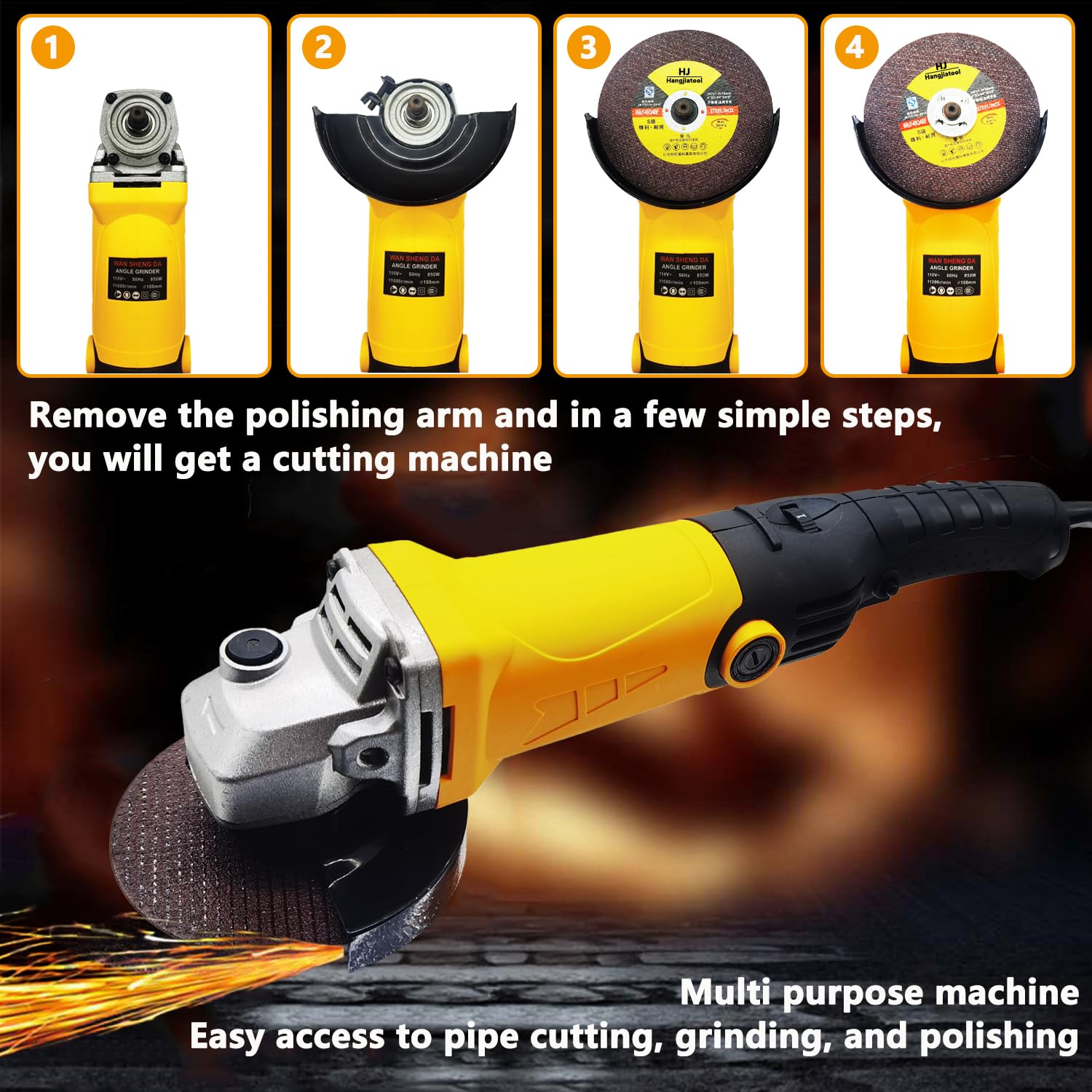 Pipe Tube Polisher Sander,850W Pipe Belt Sander with 6 Variable Speeds,Belt Sander Grinding Machine with Silicon Carbide Sanding Belts,Professional Polishing Tool for Burnishing Finishing Rust Removal
