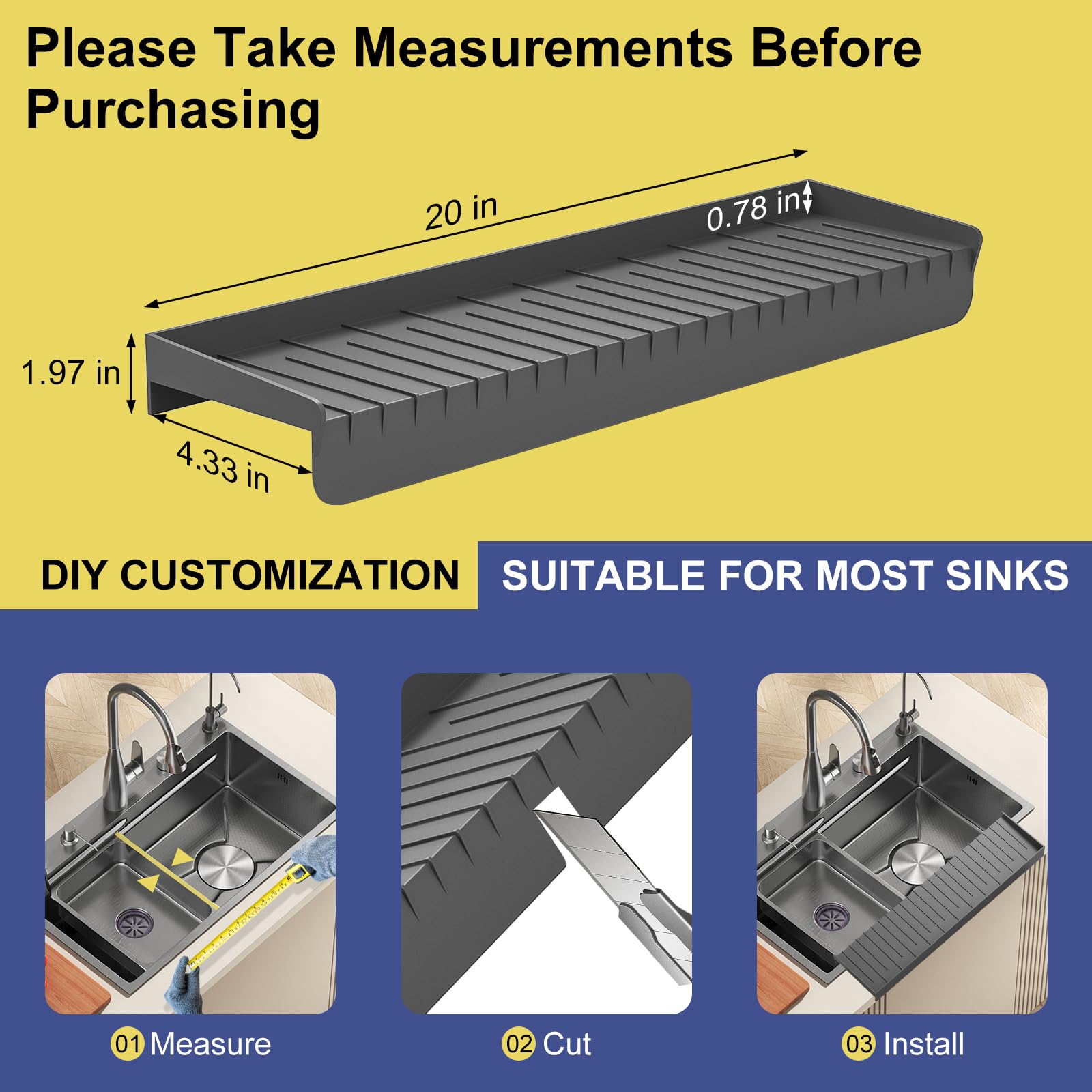 Silicone Sink Edge Protectors for Kitchen Sink, Kitchen Sink Splash Guard, Multifunction Kitchen Sink Accessories, Stainless Steel, Granite, Quartz Countertop Protectors For Kitchen & Bathtub Sink