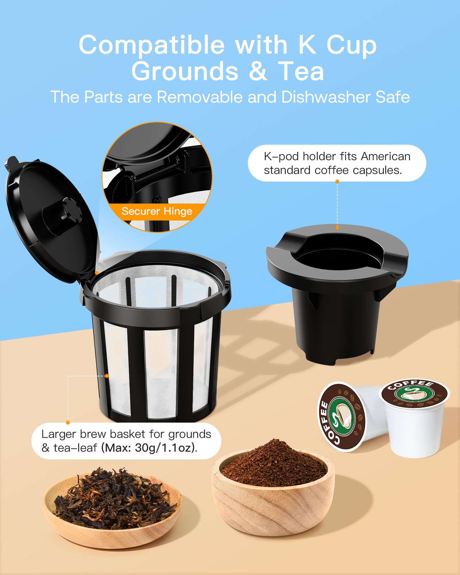 Tastyle Single Serve Coffee Maker, Iced and Hot Coffee Brewer for K Cup & Ground Coffee, with Removable 40 oz. Water Reservoir, 6 to 24 oz. Brew Sizes, Includes Bold & Descale Settings, Black