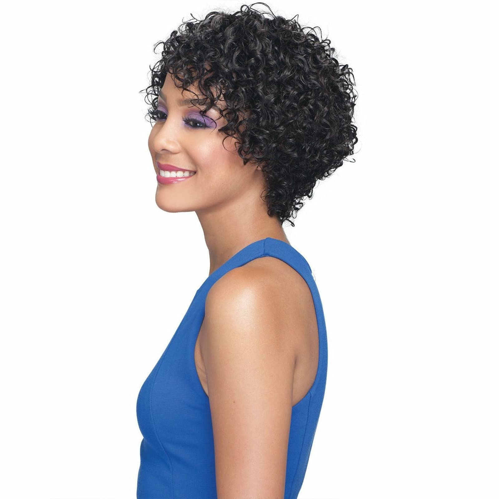 MOWCAW Short Curly Human Hair Wigs for Black Women 8 Inch Short Curly Wig Brazilian Deep Wave Side Part Pixie Cut Glueless Wigs Afro Kinky Bob Wig (Black