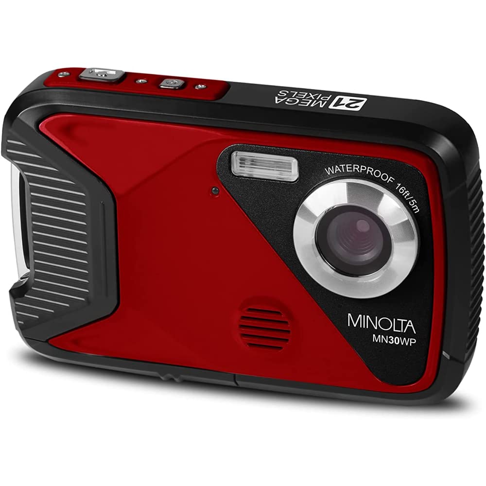 Minolta MN30WP 21MP Full HD 2.8" Touch LCD Screen Waterproof Digital Camera - Red Bundle with Deco Photo Point and Shoot Field Bag Camera Case + Lexar microSDHC/microSDXC UHS-I 32GB Memory Card