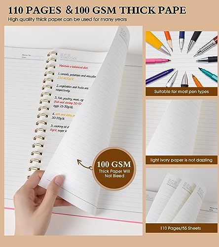 Spiral Notebook Journal 8.5β x 11β, A4 Large Pink Notebooks for Women Men, College Ruled Lined Journal, 100 GSM Paper, Plastic Hardcover Spiral Bound Journals for Work School Note Taking Business