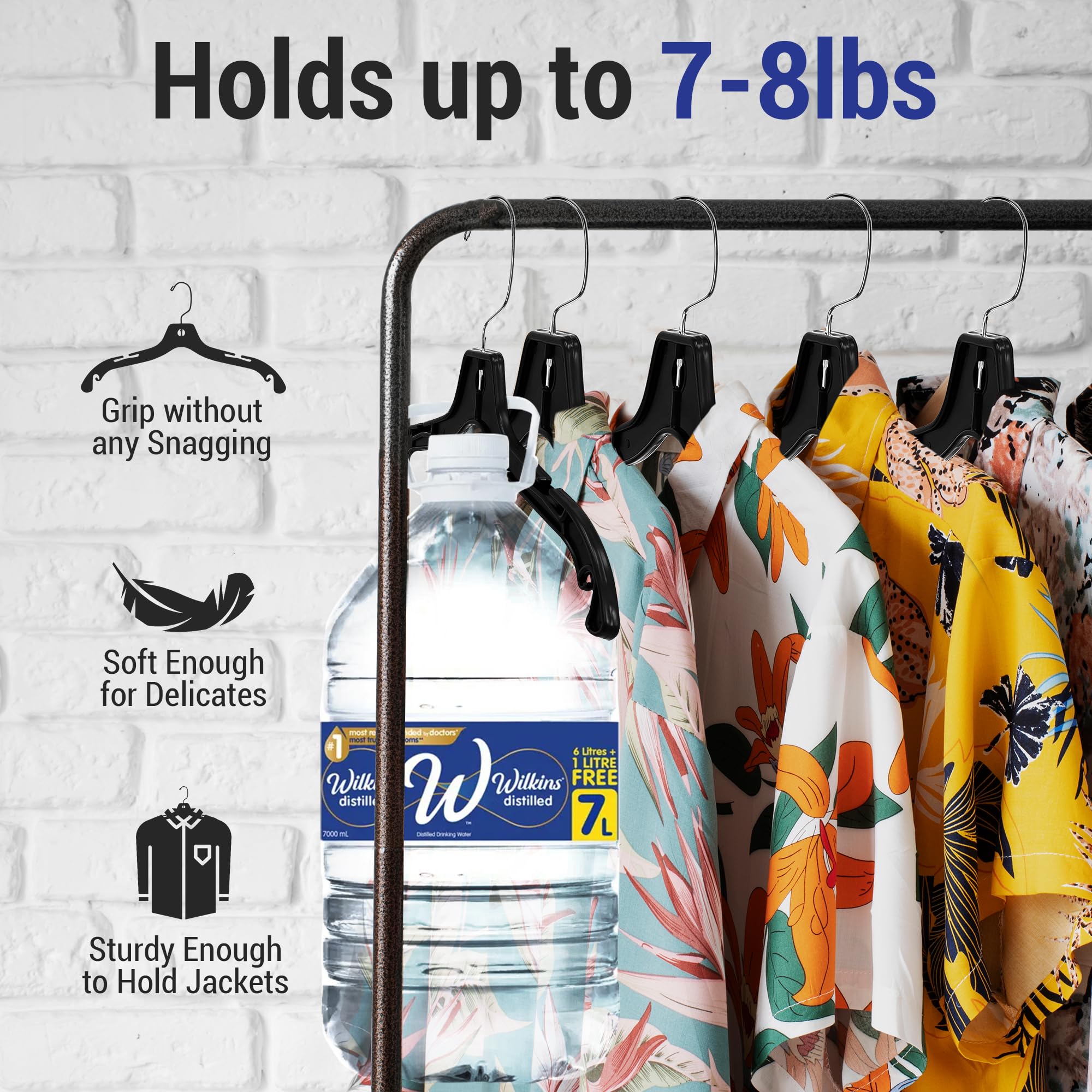 Victory Display Heavy Duty Hangers for Clothes (25-Pack), Black Hangers, 17in Wide Black Plastic Hangers, Coat Hanger with Swivel Hook & Notched Shoulders, Clothing Hangers, Heavy Duty Clothes Hangers