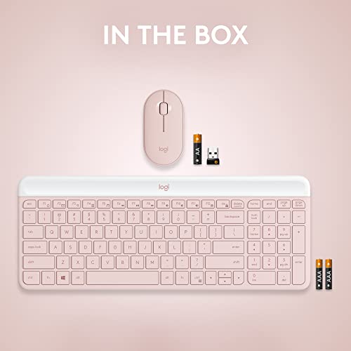 Logitech MK470 Slim Wireless Keyboard and Mouse Combo - Modern Compact Layout, Ultra Quiet, 2.4 GHz USB Receiver, Plug n' Play Connectivity, Compatible with Windows - Rose