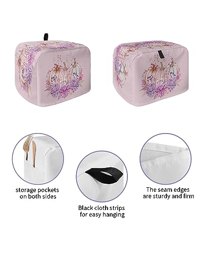 Toaster Dust Cover 2 Slice, Thanksgiving Pumpkin with Flowers Pink Texture Bread Maker Cover Toasters Covers for Fingerprint Protector Washable Kitchen Small Appliance Cover 12x7.5x8in