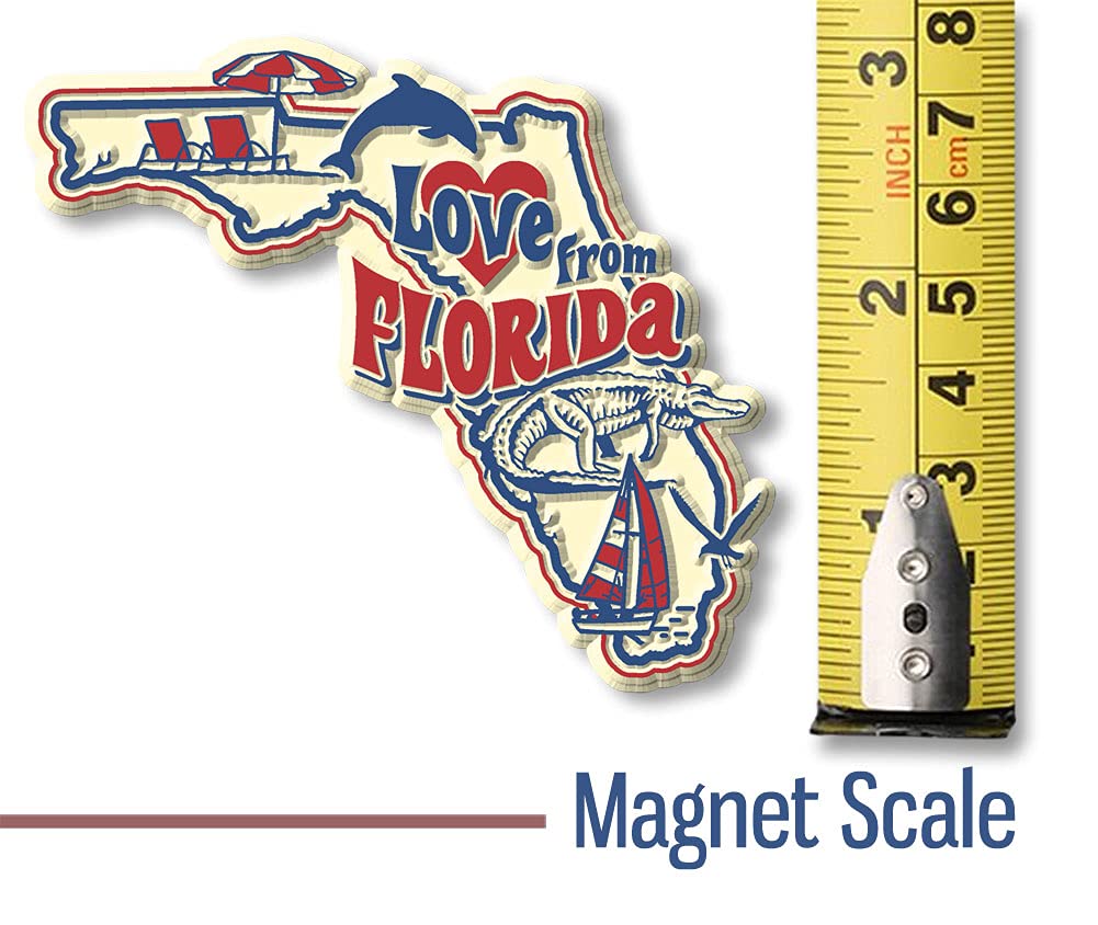 Love from Florida Vintage State Magnet by Classic Magnets, Collectible Souvenirs Made in The USA, 3.4" x 2.9"
