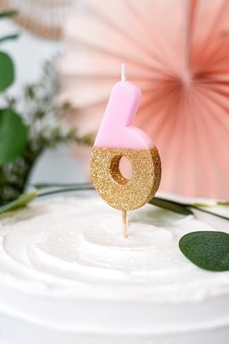 Talking Tables Bday 6 Birthday Candle Cake Topper, Height 8cm, 3", Pink, BDAY-CANDLE-6