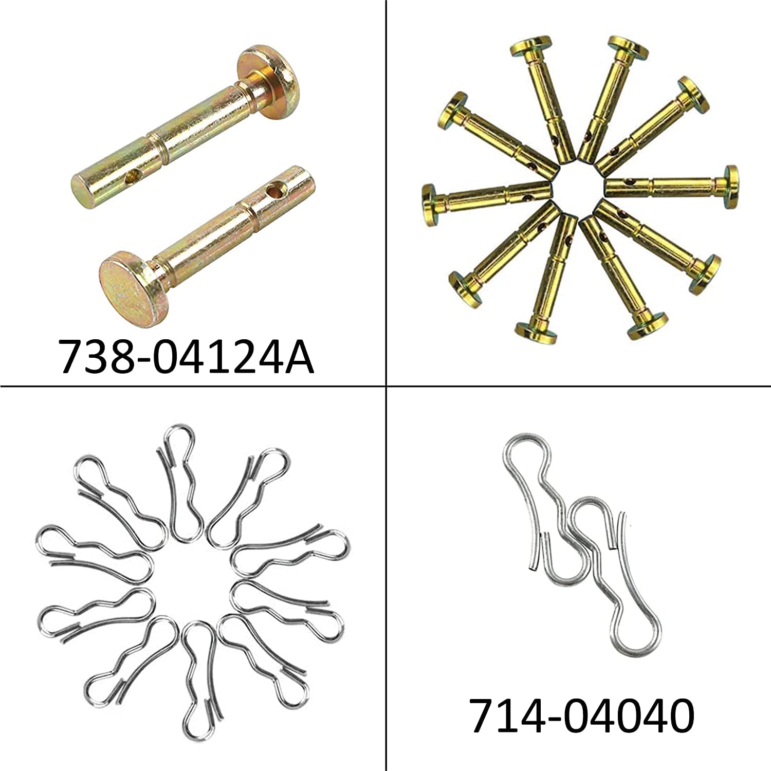 Neryera(10 Pack) Package 10 Pieces of 738-04124 Shear pins and 714-04040 Cotter pins for Cub Cadet MTD Troy Bilt Snow Throwers