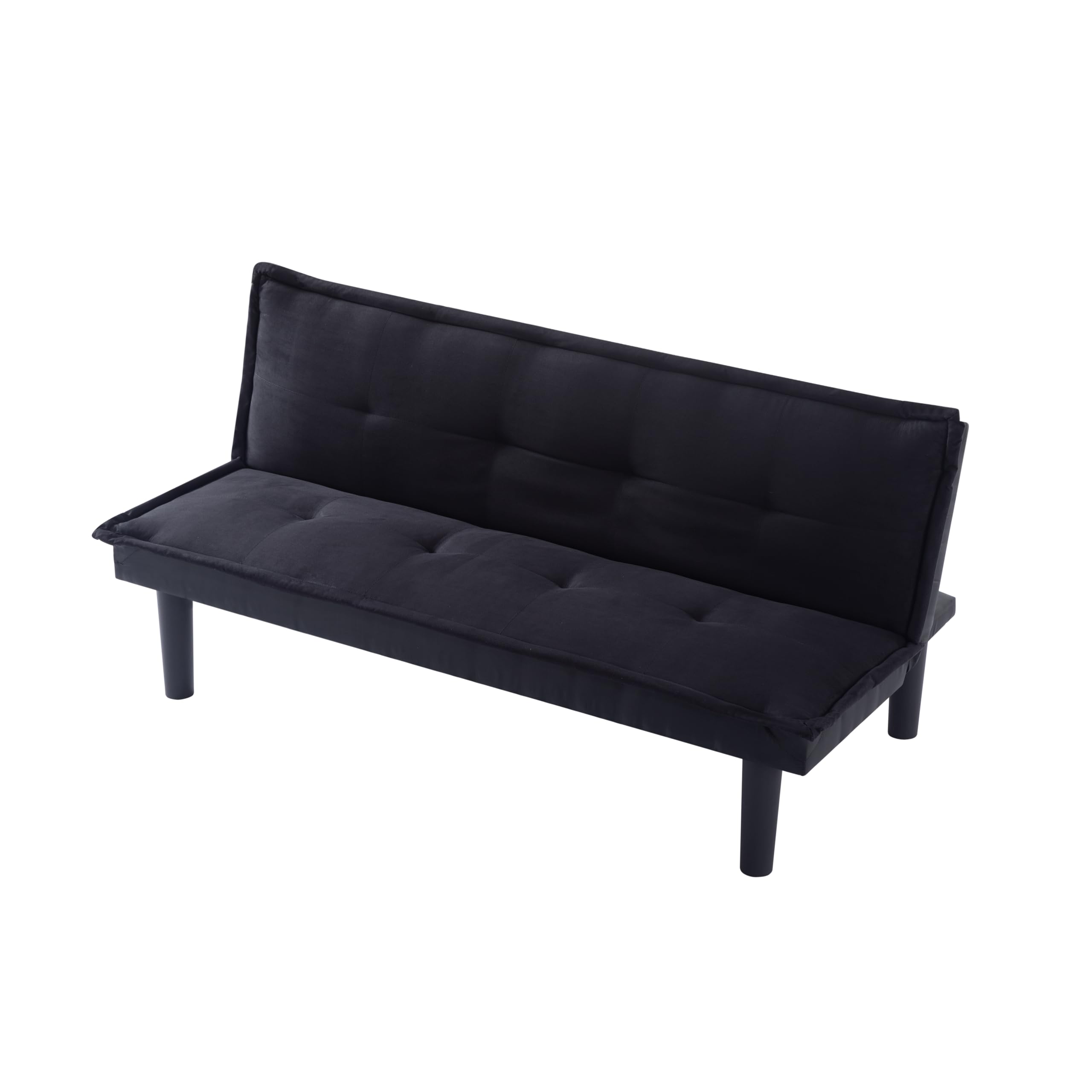 PVWIIK Convertible Folding Futon Sofa Bed, Faux Suede Upholstered Loveseat w/Plastic Legs, Sleeper Couch Recliner Lounge for Small Space Apartment Office Living Room, Black