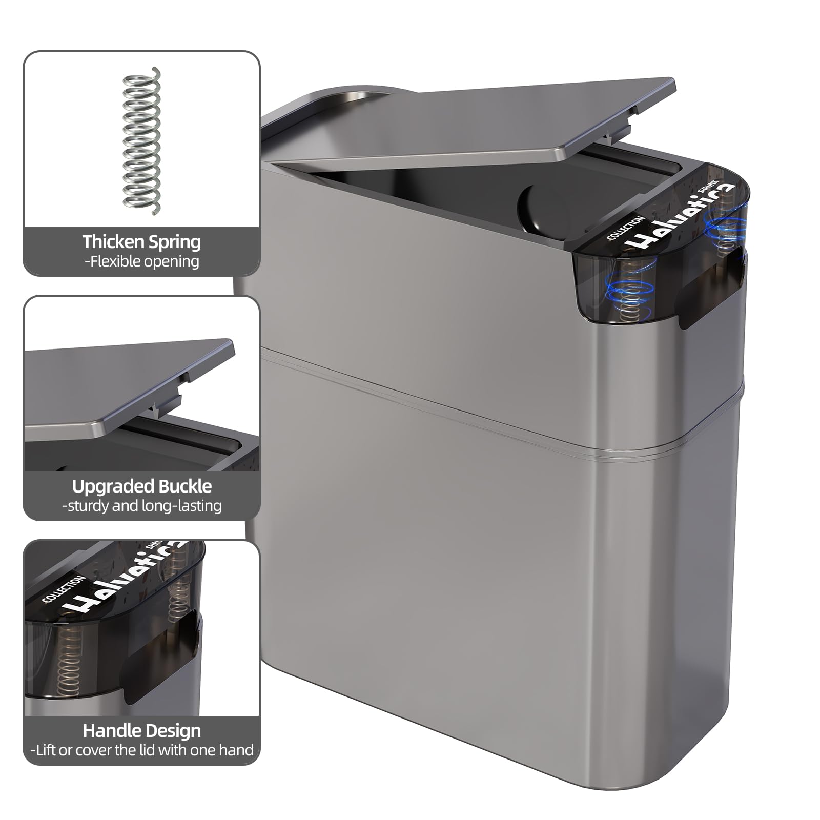 MSHOMELY 4Gal Trash Can with Lid, Bathroom Garbage Can with Pop-Up Lid, Small Trash Bin with Cover, 15L Thicken Plastic Waste Basket with Handle for Bathroom,Bedroom, Kitchen, Office, Dorm, Black