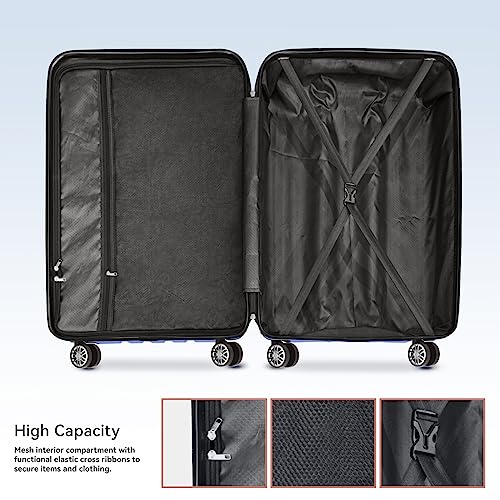 Powforlife Suitcase Sets Hardside With Double Spinner TSA Lock 3 Piece Travel Luggage Set Lightweight, Light Blue