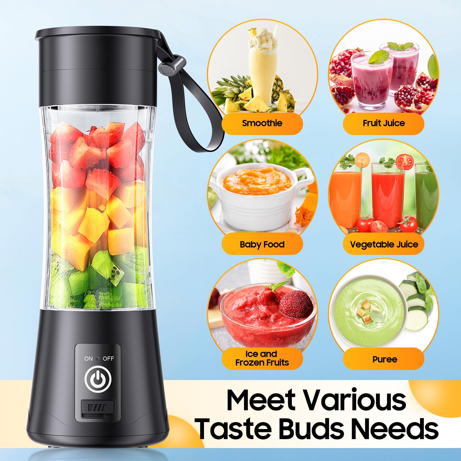 Portable Blender Personal Size Blender - Blender for Shakes and Smoothies, Mini Blender with 380Ml Travel Cup, Suit for Kitchen, Travel, Gym