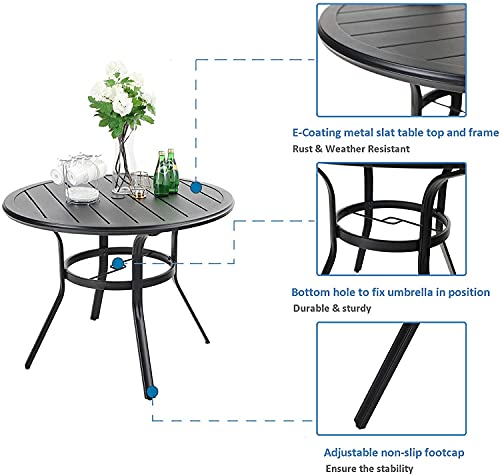 MFSTUDIO 38" Outdoor Dining Table with Adjustable mbrella Hole, Patio Metal All-Weather Round Table for Backyard Lawn Garden