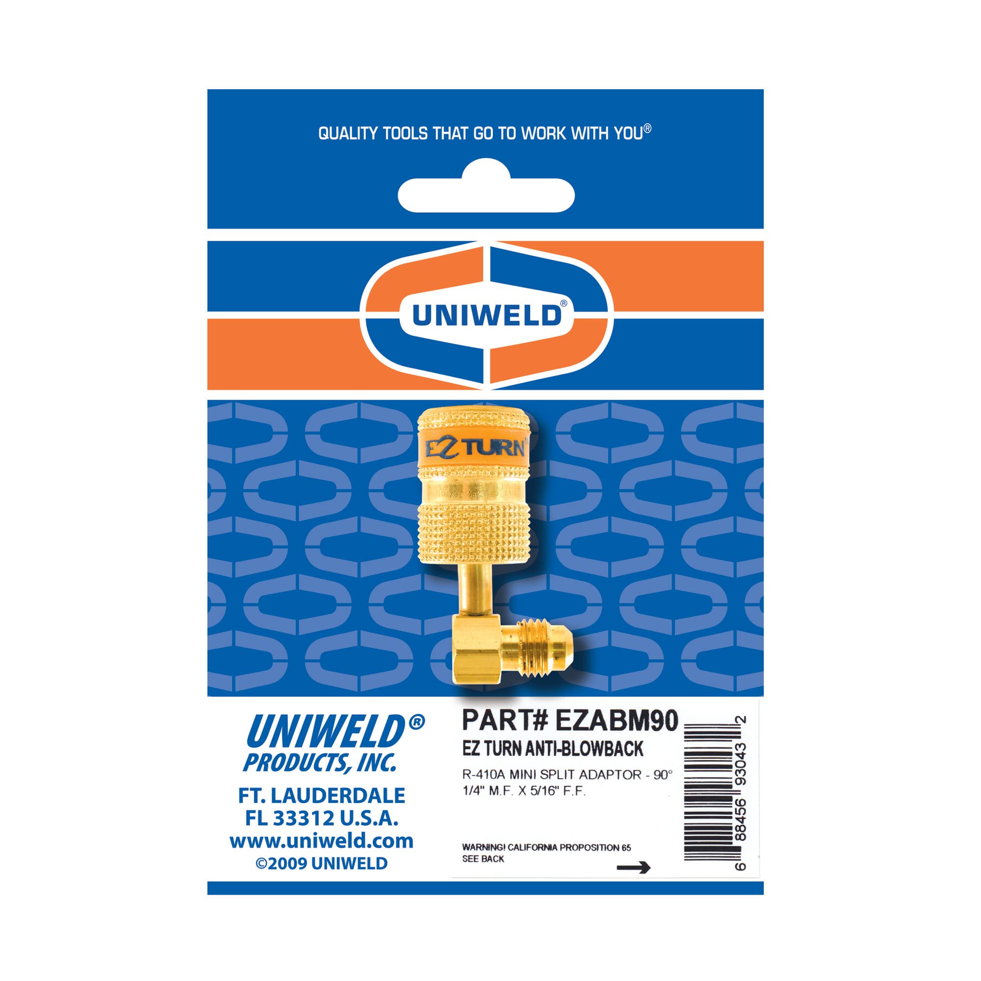 Uniweld EZABM90 Ez-Turn® Anti-Blowback R410a Mini Split Adapter, 1/4" M.F. X 5/16" (1/2"-20) Female, 90°