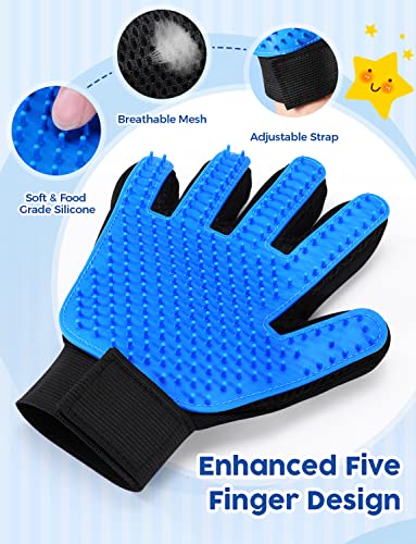RIFNEEIM Pet Grooming Glove Brush, Cat Deshedding Glove with Double Sided Shedding and Dematting Rake Comb, Efficient Pet Hair Remover Massage Tool with Enhanced Five Finger Design for Cat Dog