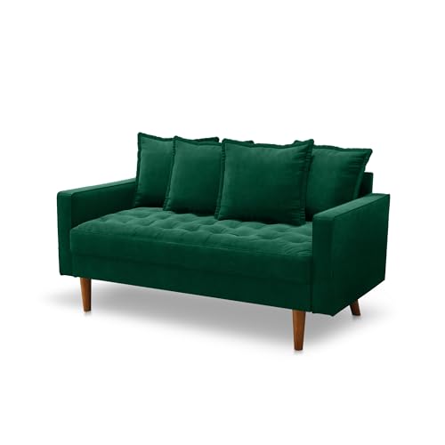 SILKIR Mid-Century Modern Small Spaces Comfy Velvet Living Room,Office,and Apartment,Loveseat Couch Sofas, 58 Inch, Green