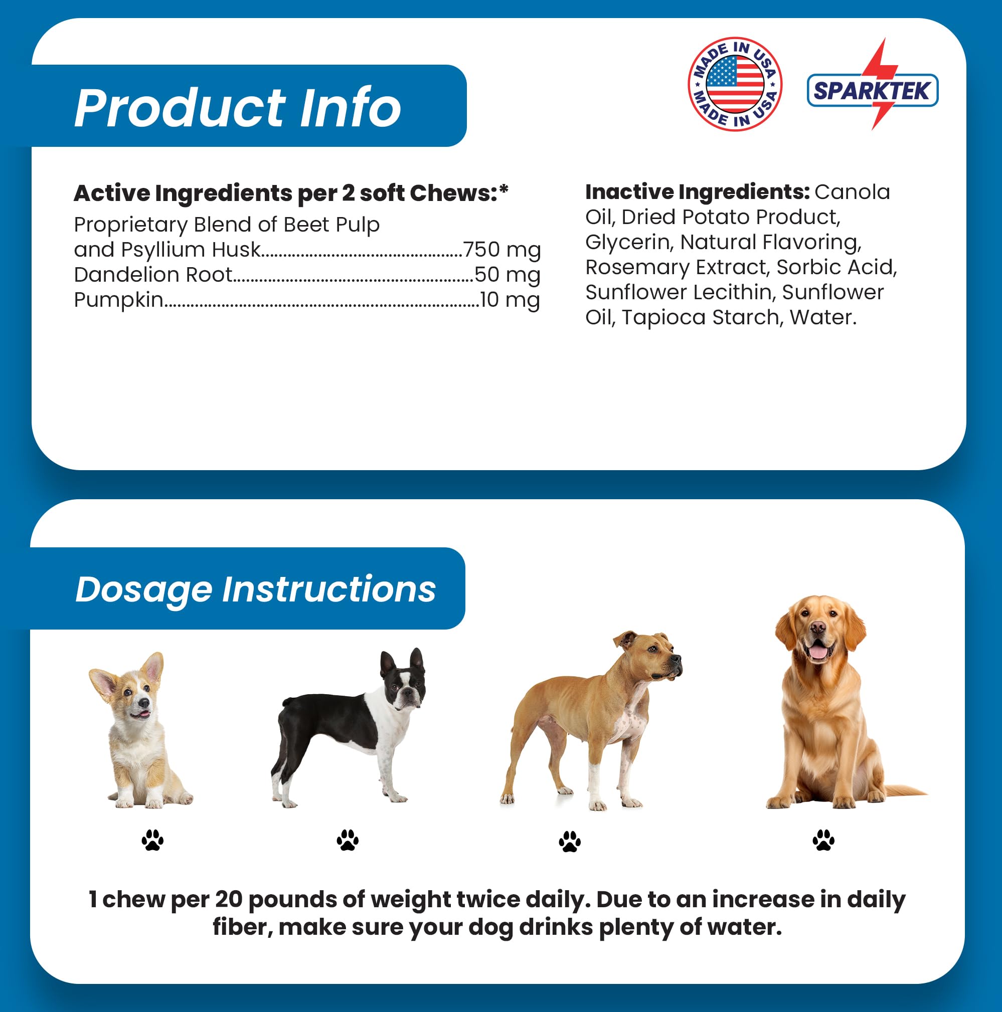 Sparktek Digestive Probiotic Health for Dog Relief Soft Fiber Chews with Pumpkin Psyllum Husk Beet Pulp Developed to Support The Digestive System and Sac Gland Function for Normal Bowel Movement